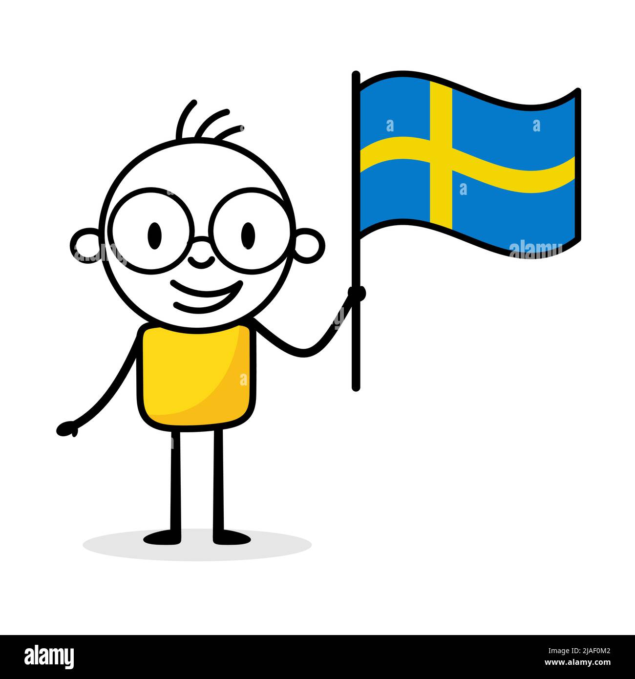 Man holding flag of Sweden isolated on white background. Hand drawn ...