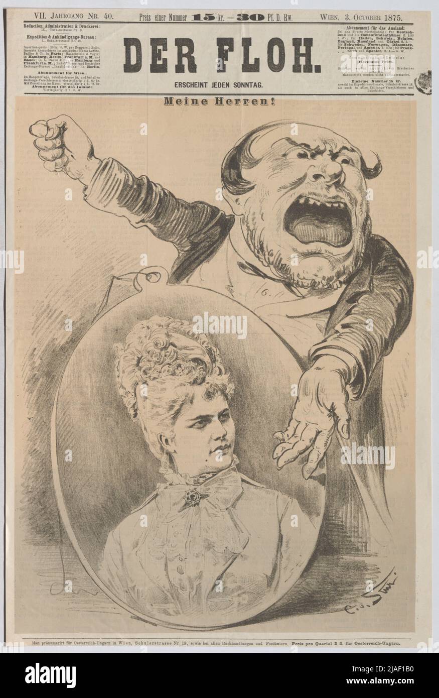 Gentlemen! ". Actress Mathilde Cool in Brosche with the mascot of the" Floh "(title page of" Der ...