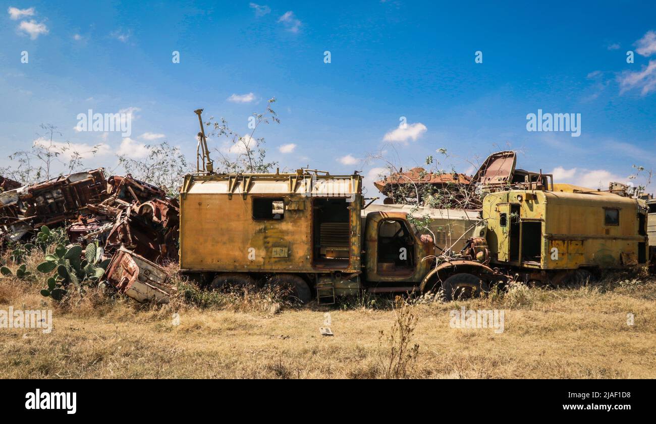 Abandoned Army Tanks on the Tank Graveyard in Asmara, Eritrea Stock ...