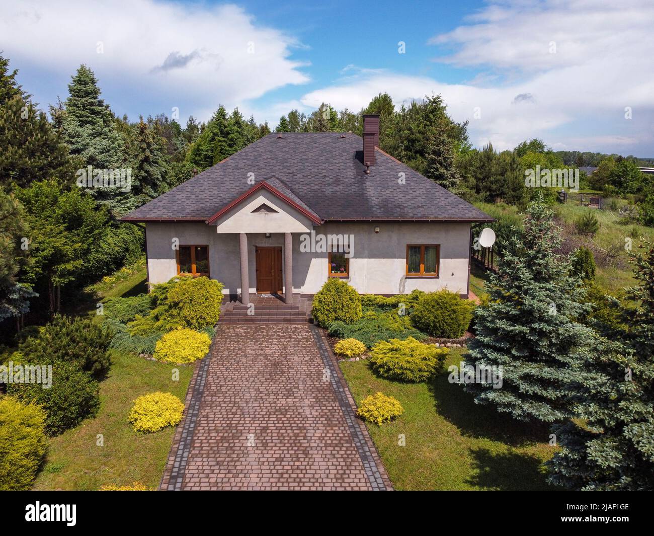 A small single-family house photographed from the air Stock Photo - Alamy