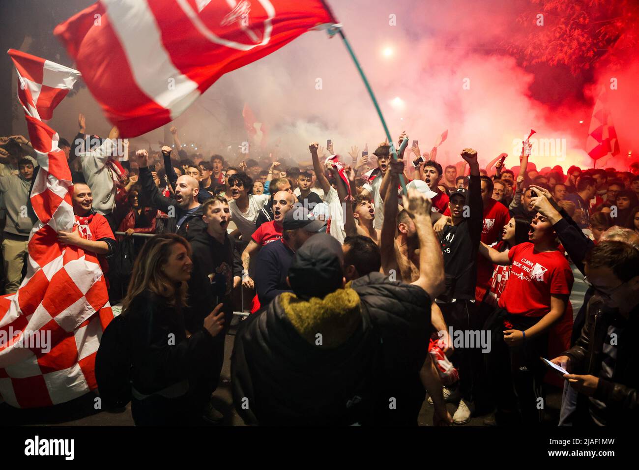 Monza fans celebrate the first historic promotion of Monza Calcio to ...