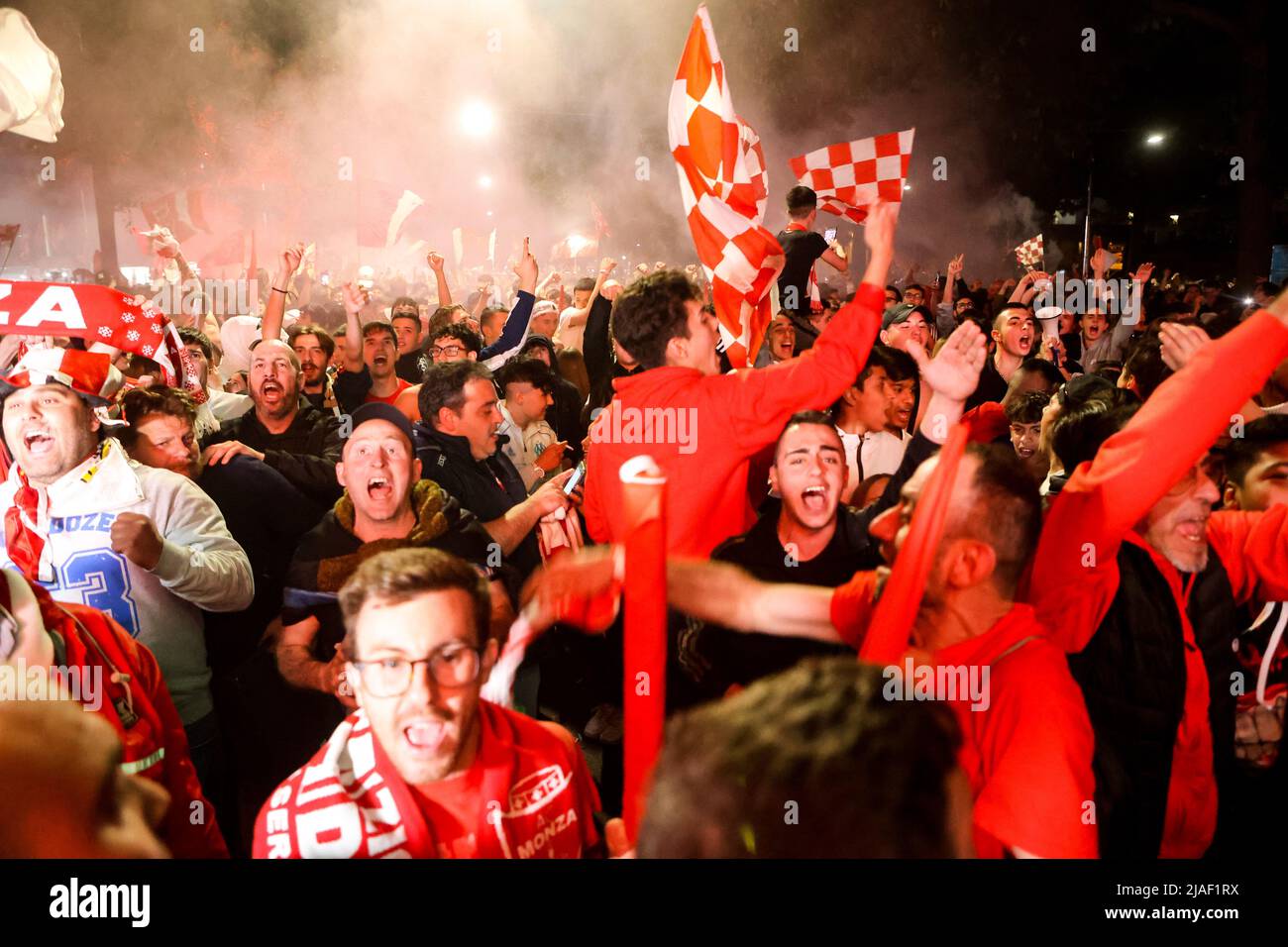 Monza fans celebrate the first historic promotion of Monza Calcio to ...