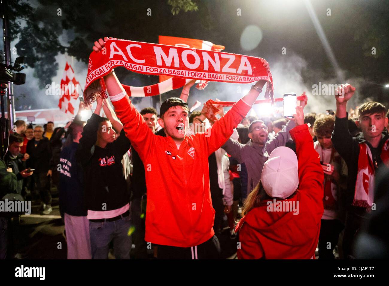 Monza fans celebrate the first historic promotion of Monza Calcio to ...