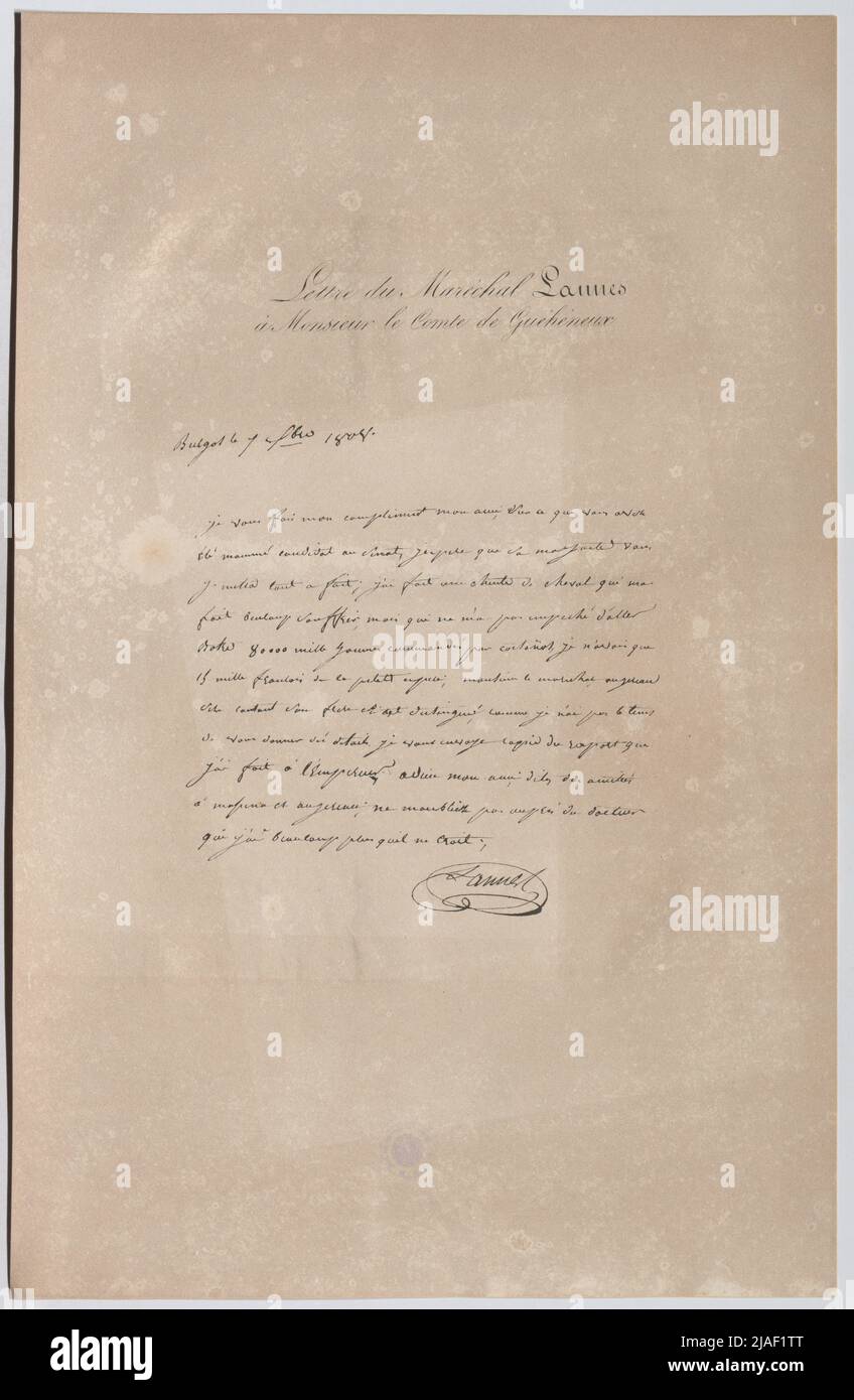 Letter from Marshal Lannes to Mr. Count of Guéheneux ". Brief von ...