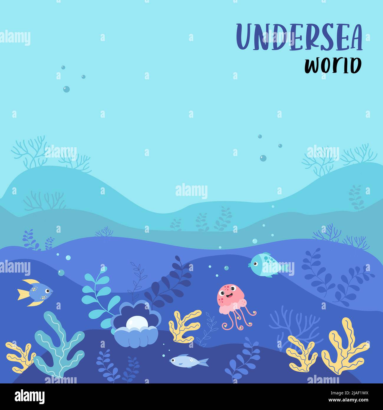 Tropical square poster with seabed, landscape of underwater world and ...