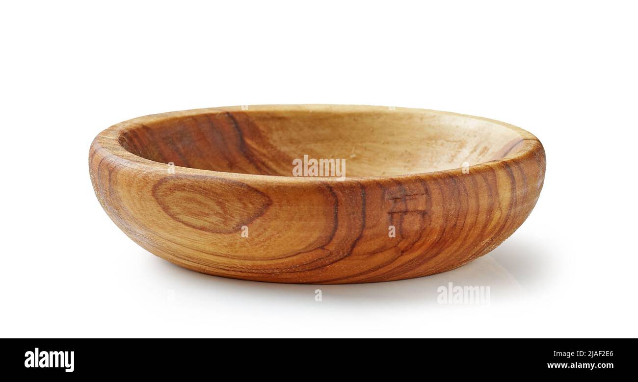 new empty olive wood bowl isolated on white background Stock Photo - Alamy