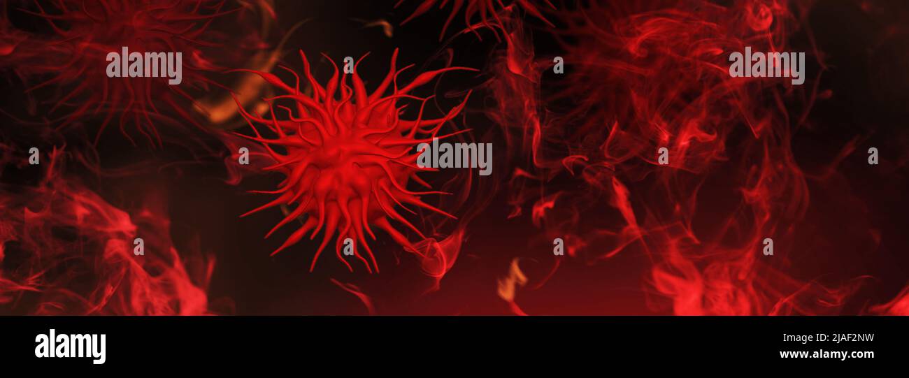 Monkeypox virus cells outbreak wide medical banner. Monkeypox virus ...