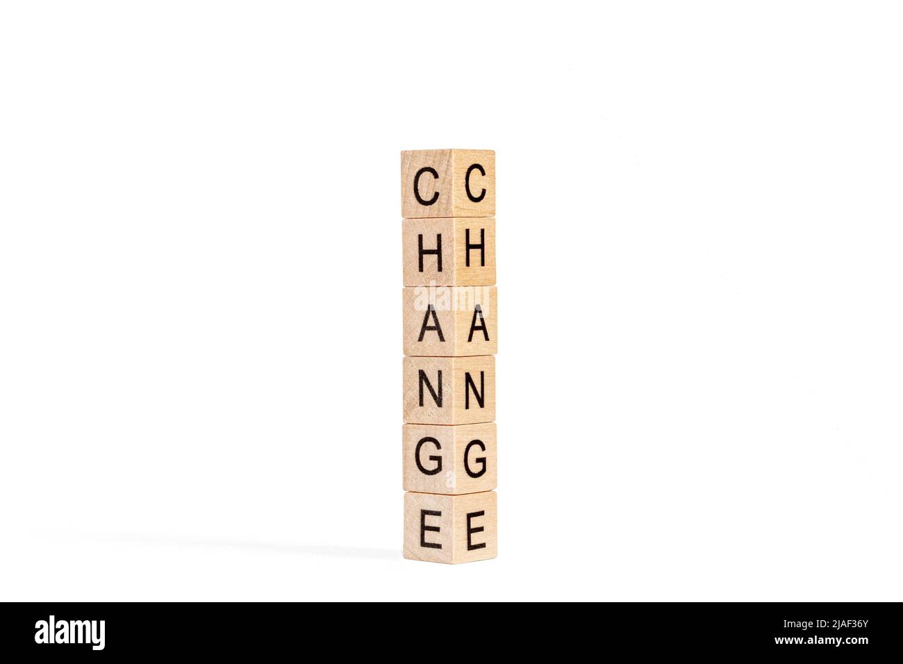Wooden cubes with the word Change on a white background Stock Photo - Alamy