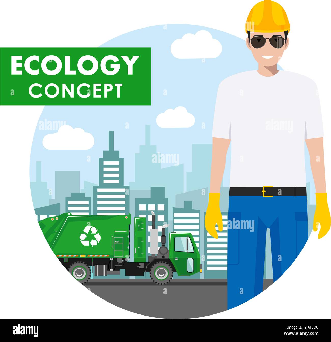 Detailed Illustration Of Garbage Collector And Garbage Truck On