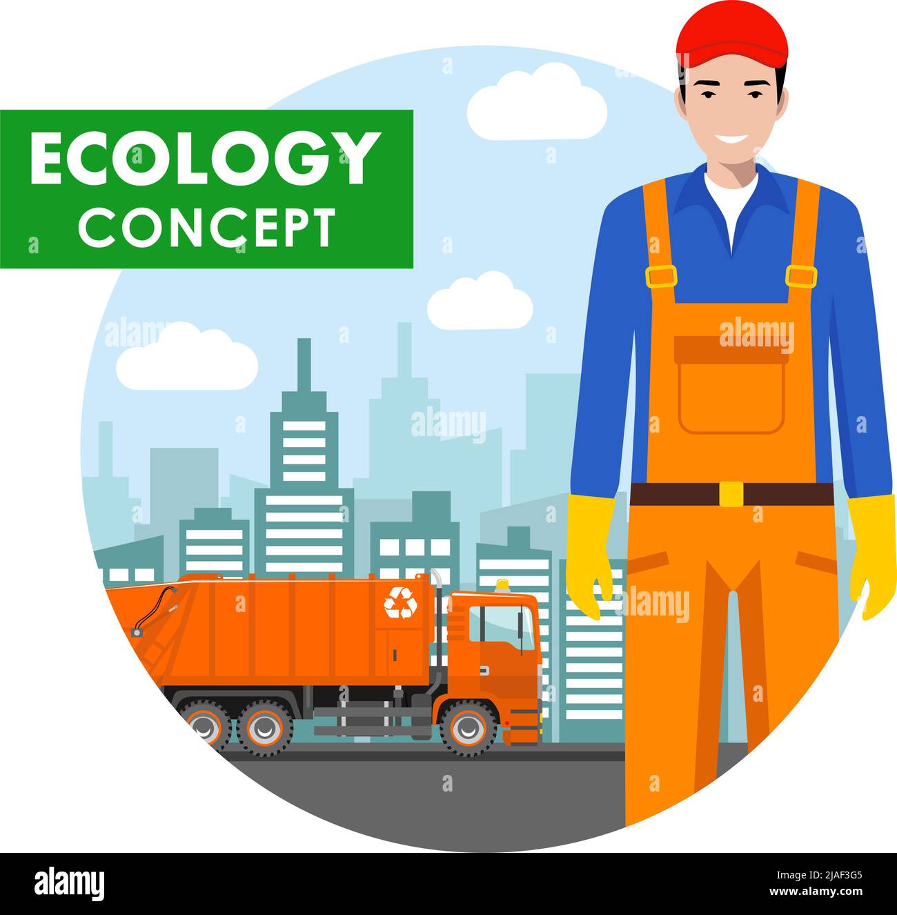 Detailed illustration of garbage collector and garbage truck on ...