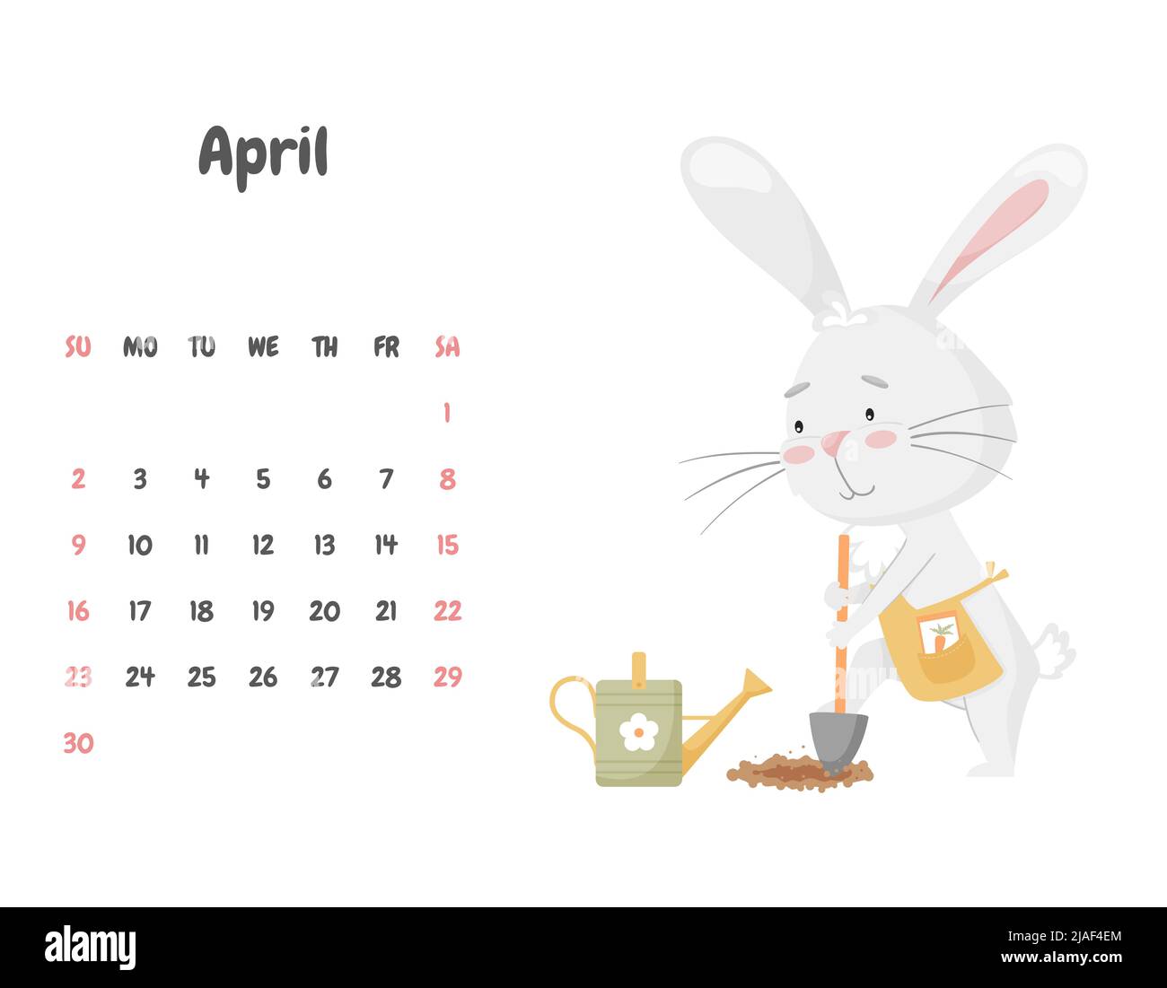 Calendar page for the month of April 2023 with a cute rabbit, digging ...