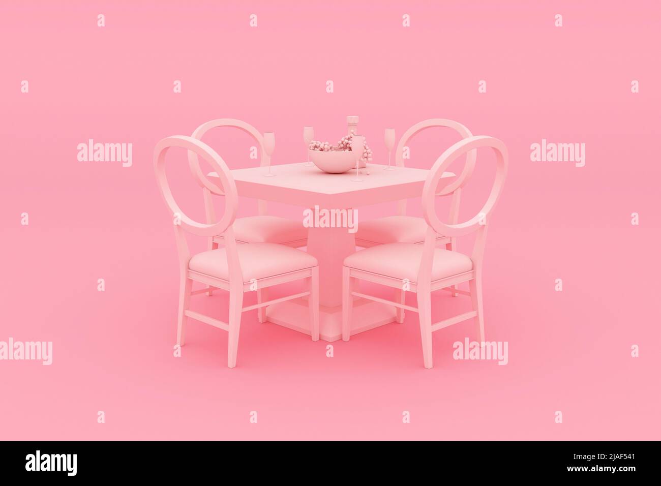 Light pink background. Dining chairs and dining table in flat style, 3D ...