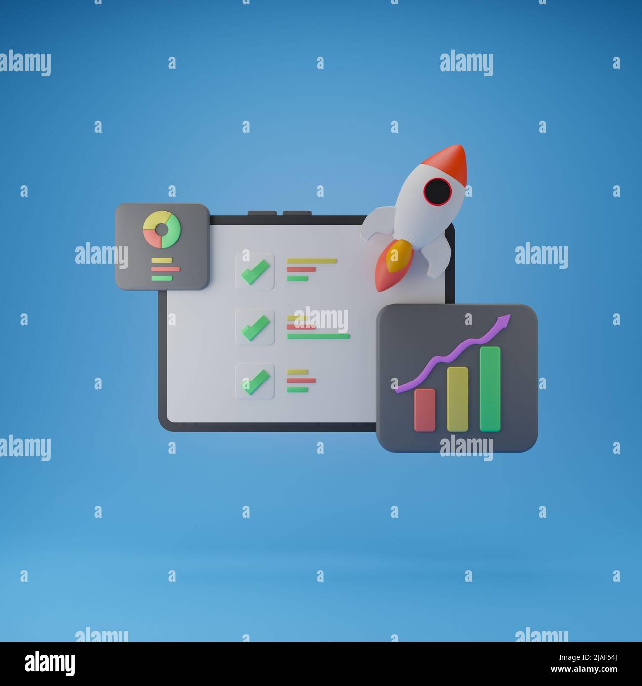 3D Financial report chart. Data analysis for business startup concept ...