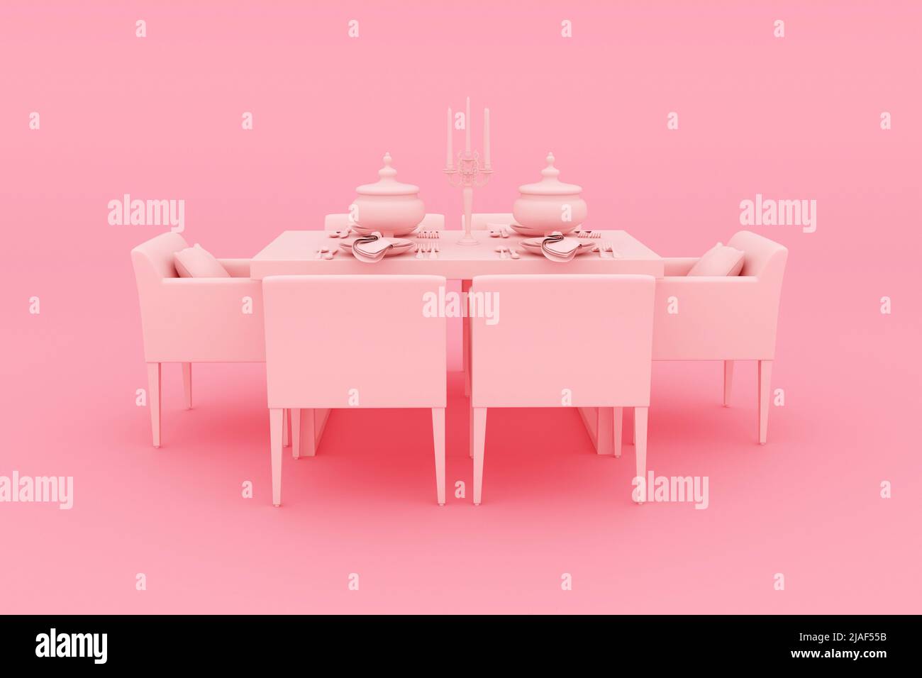 Light pink background. Dining chairs and dining table in flat style, 3D ...