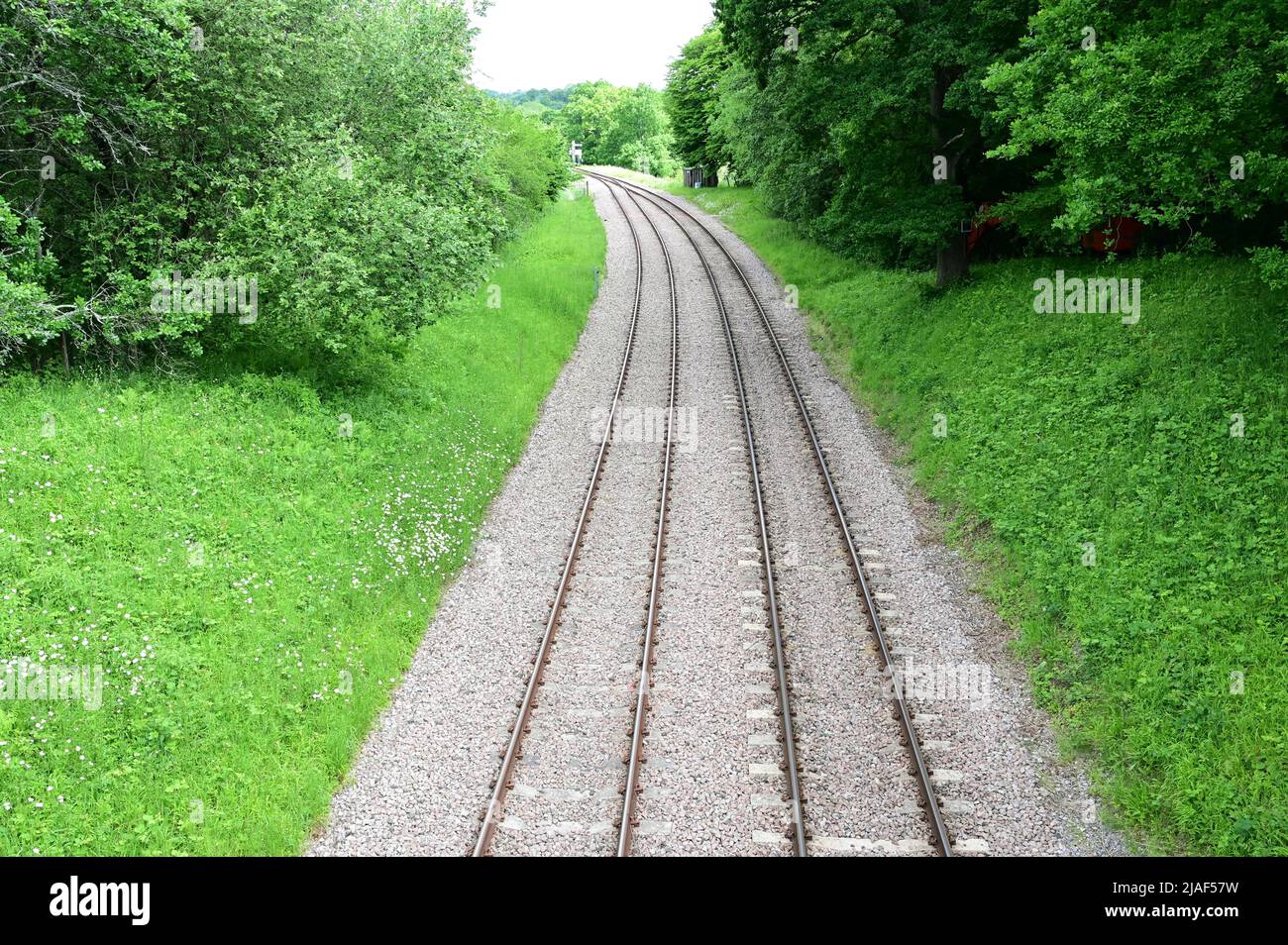 Twin railroad tracks in the West Sussex countryside in the UK Stock ...