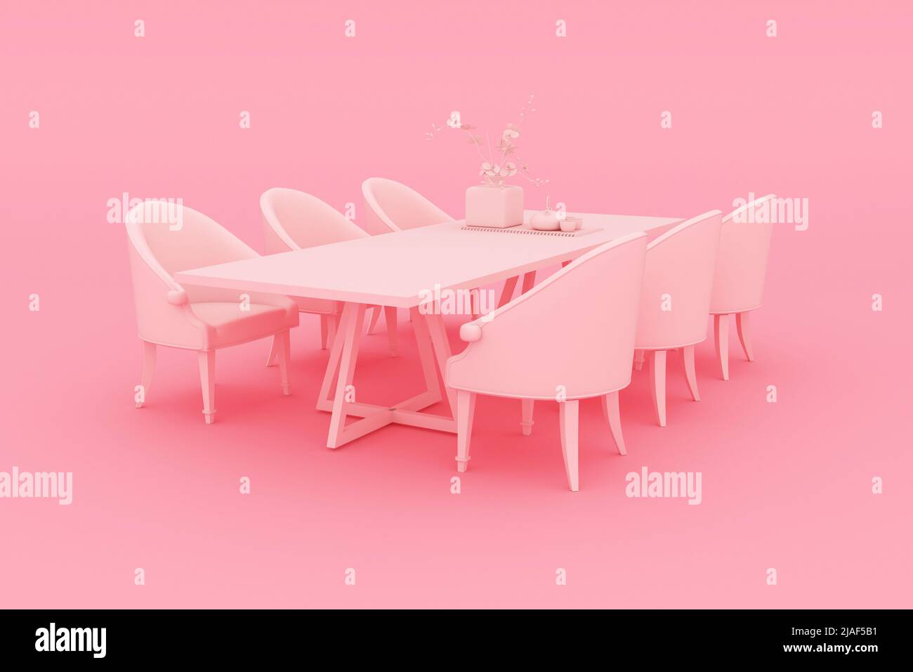 Light pink background. Dining chairs and dining table in flat style, 3D ...