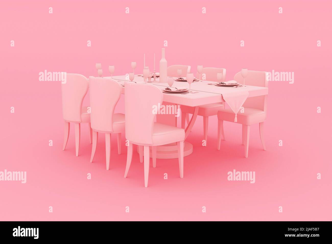Light pink background. Dining chairs and dining table in flat style, 3D ...