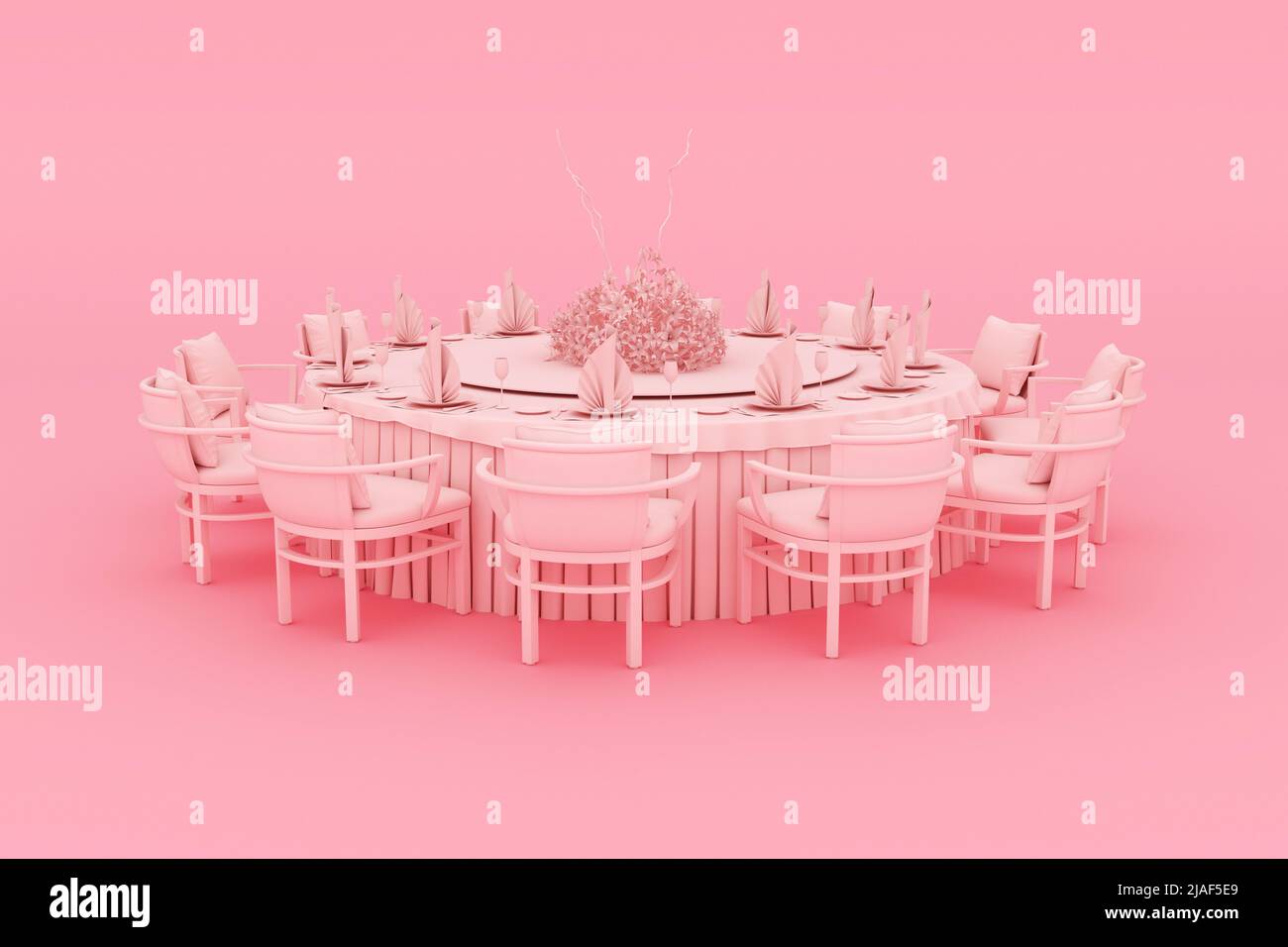 Light pink background. Dining chairs and dining table in flat style, 3D ...