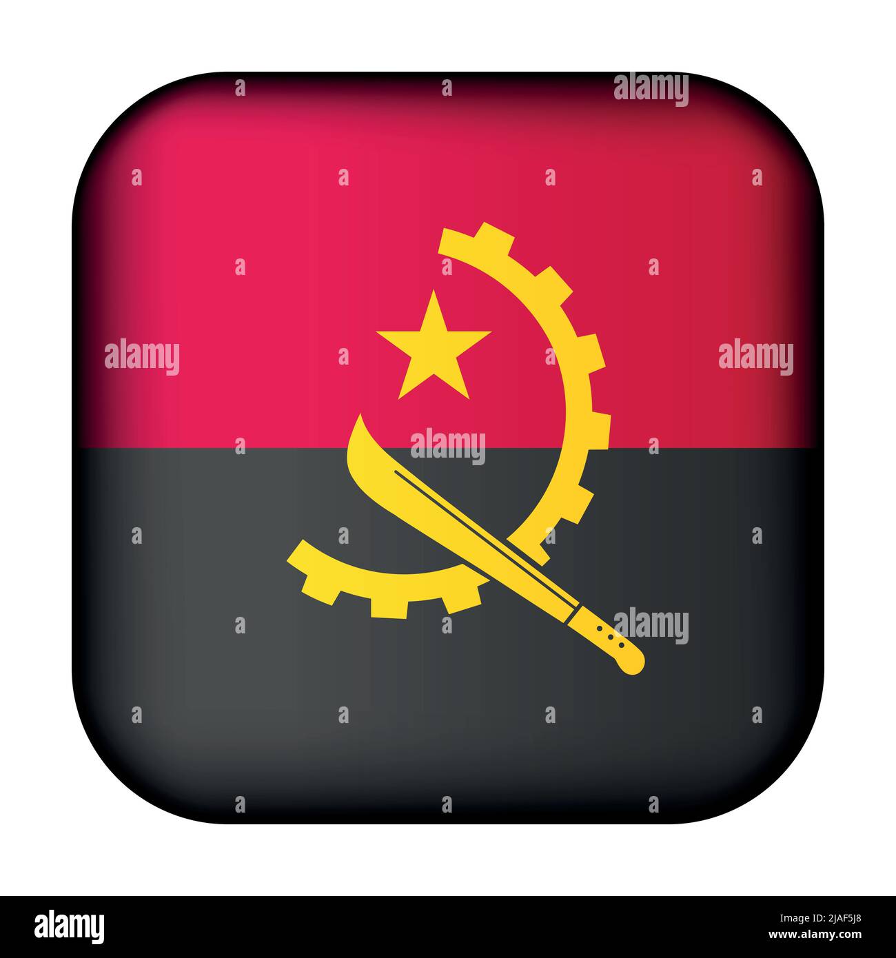Squared icon with flag of Angola. Glass light ball, sticker, sphere ...