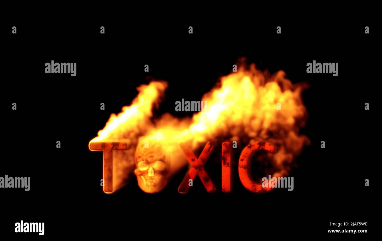 Text toxic with human skull burning on black background, isolated ...