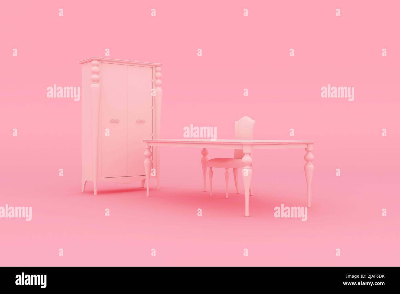 Dining chairs and dining table, pink background, 3D rendering Stock ...
