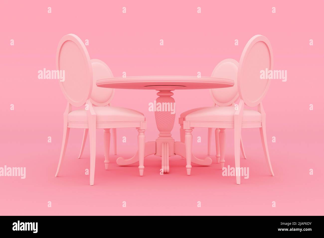 Dining chairs and dining table, pink background, 3D rendering Stock ...