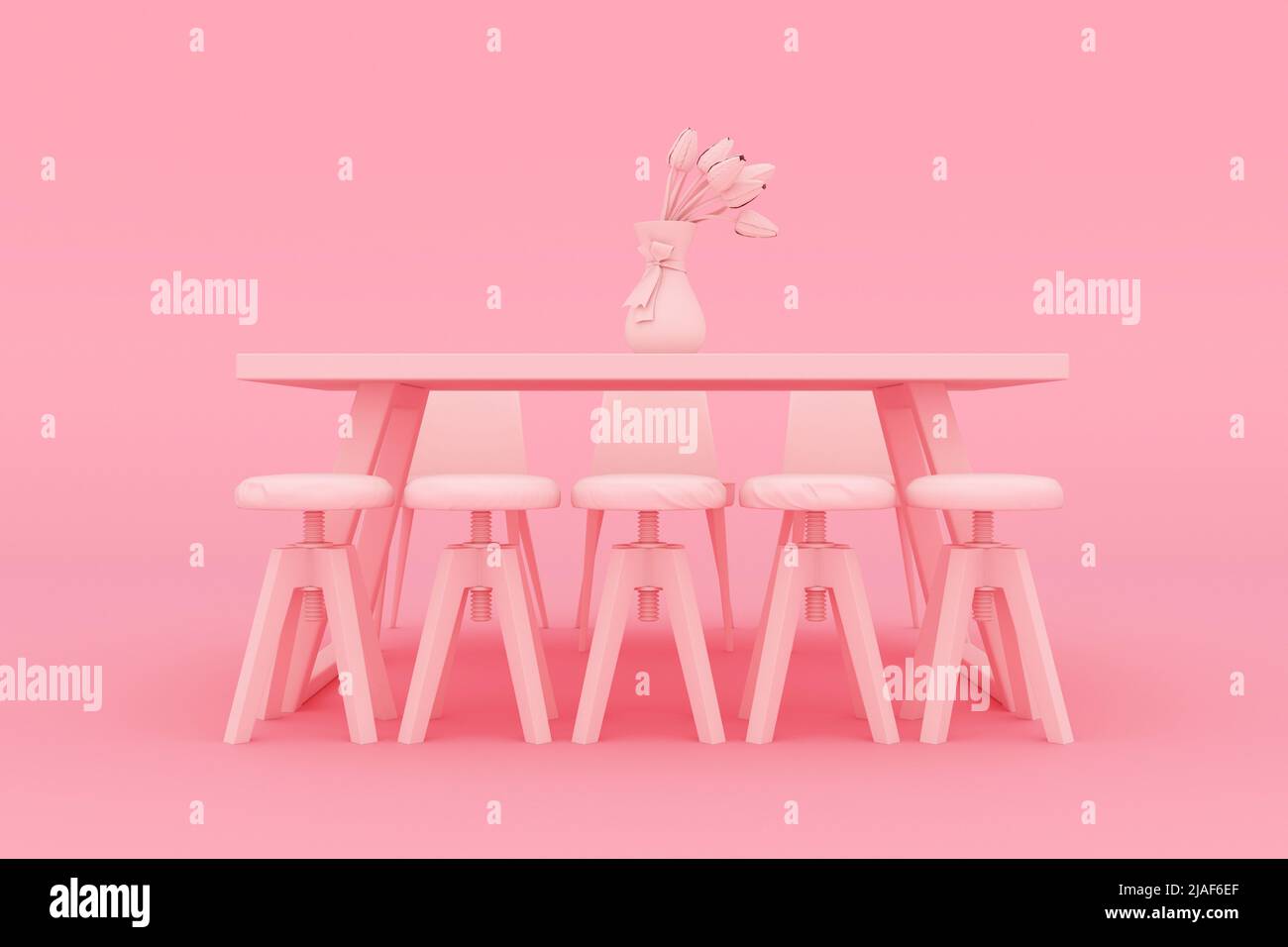 Dining chairs and dining table, pink background, 3D rendering Stock ...