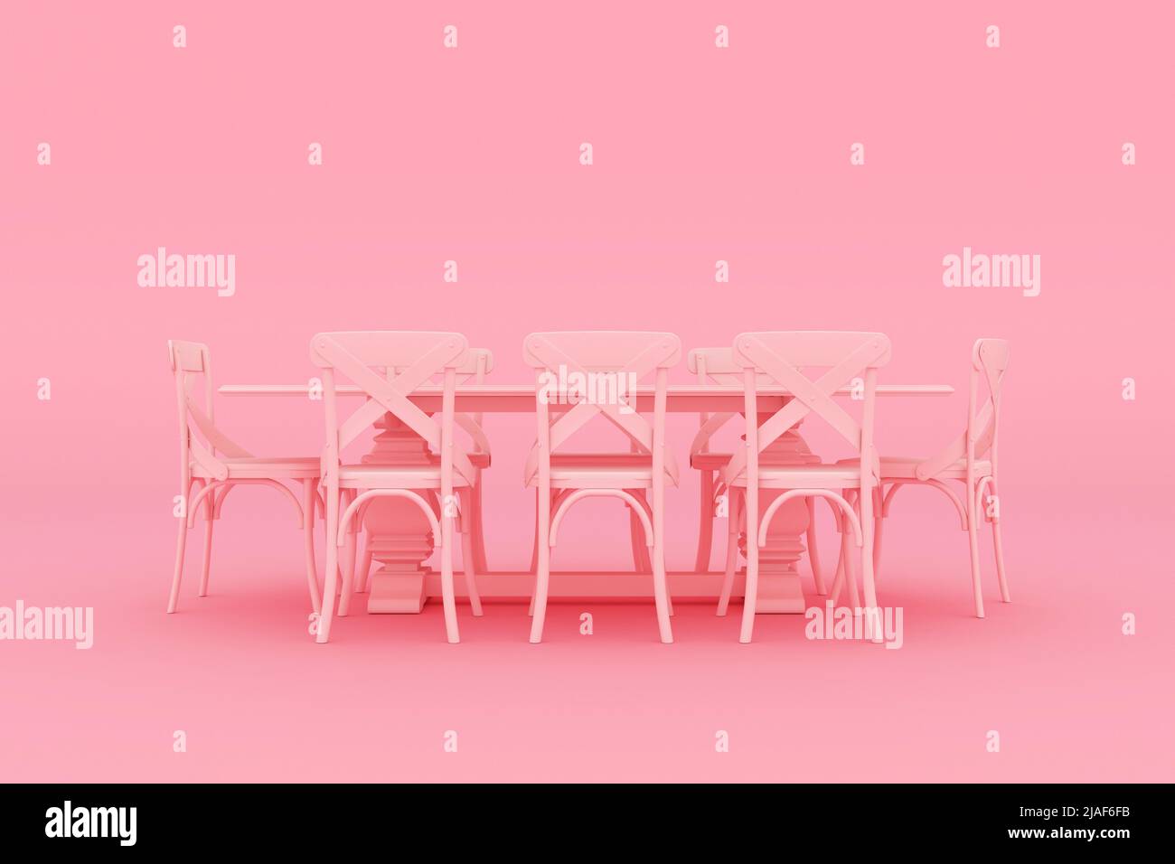 Dining chairs and dining table, pink background, 3D rendering Stock ...