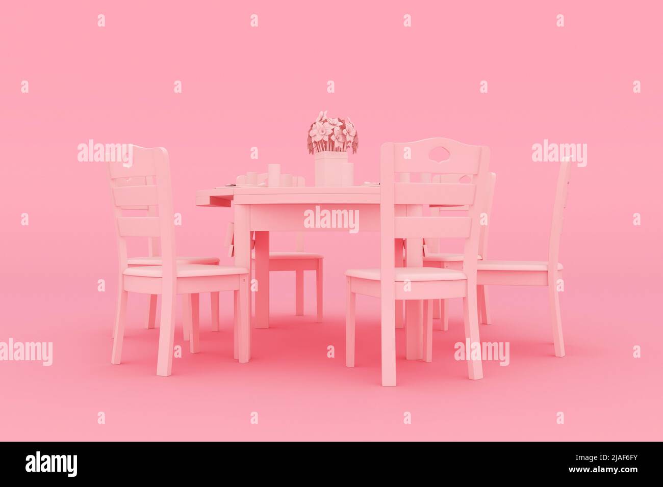 Dining chairs and dining table, pink background, 3D rendering Stock ...