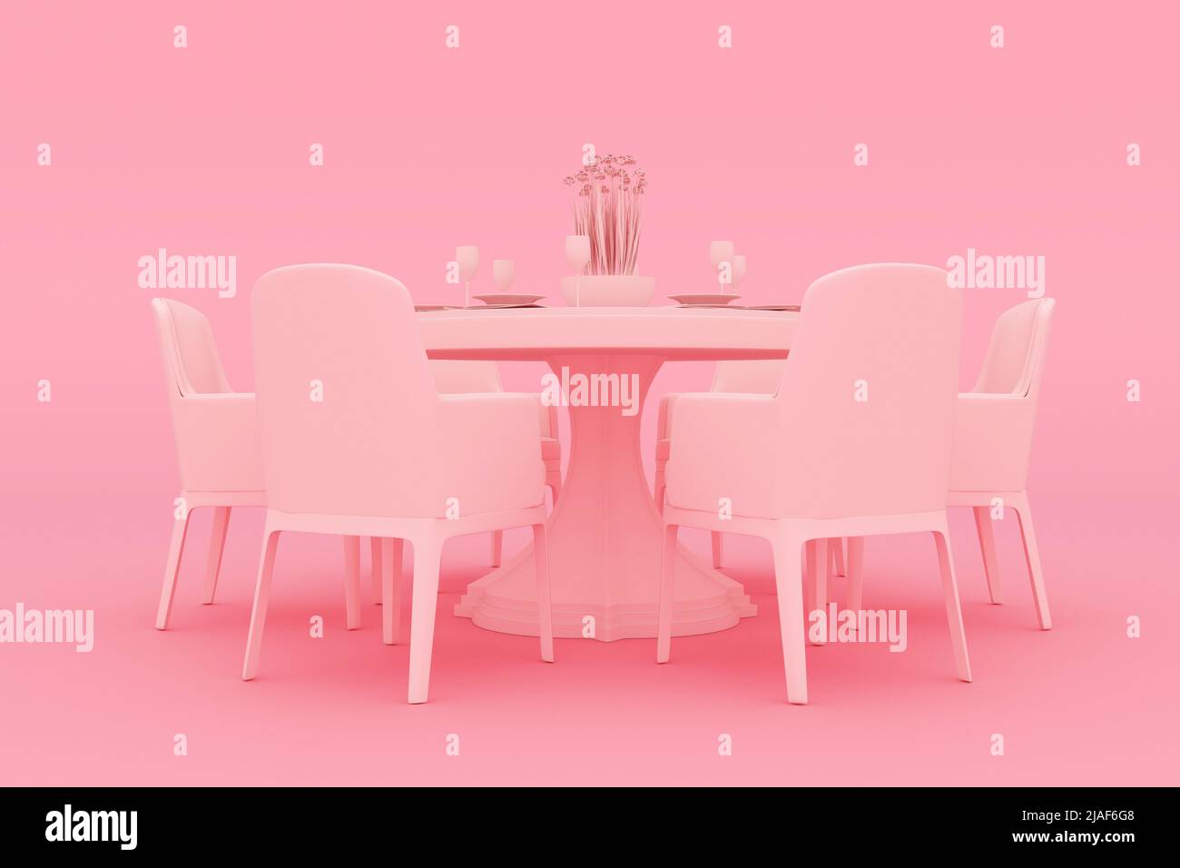 Dining chairs and dining table, pink background, 3D rendering Stock ...