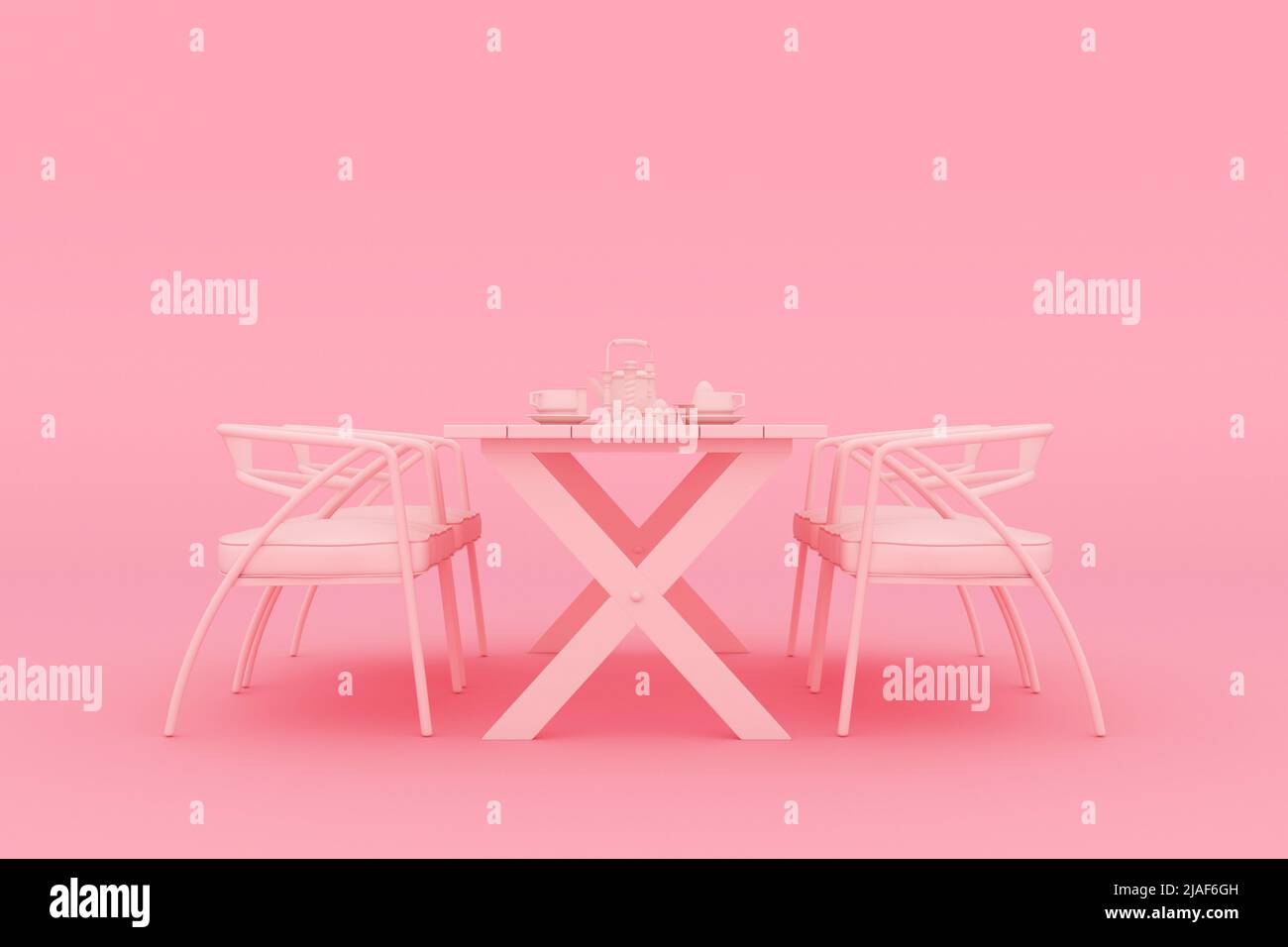Dining chairs and dining table, pink background, 3D rendering Stock ...