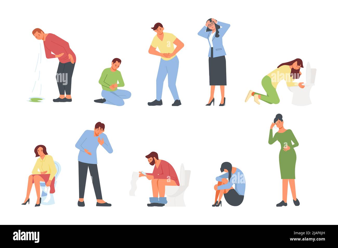 Set of ill different sick people isolated on white background Stock ...