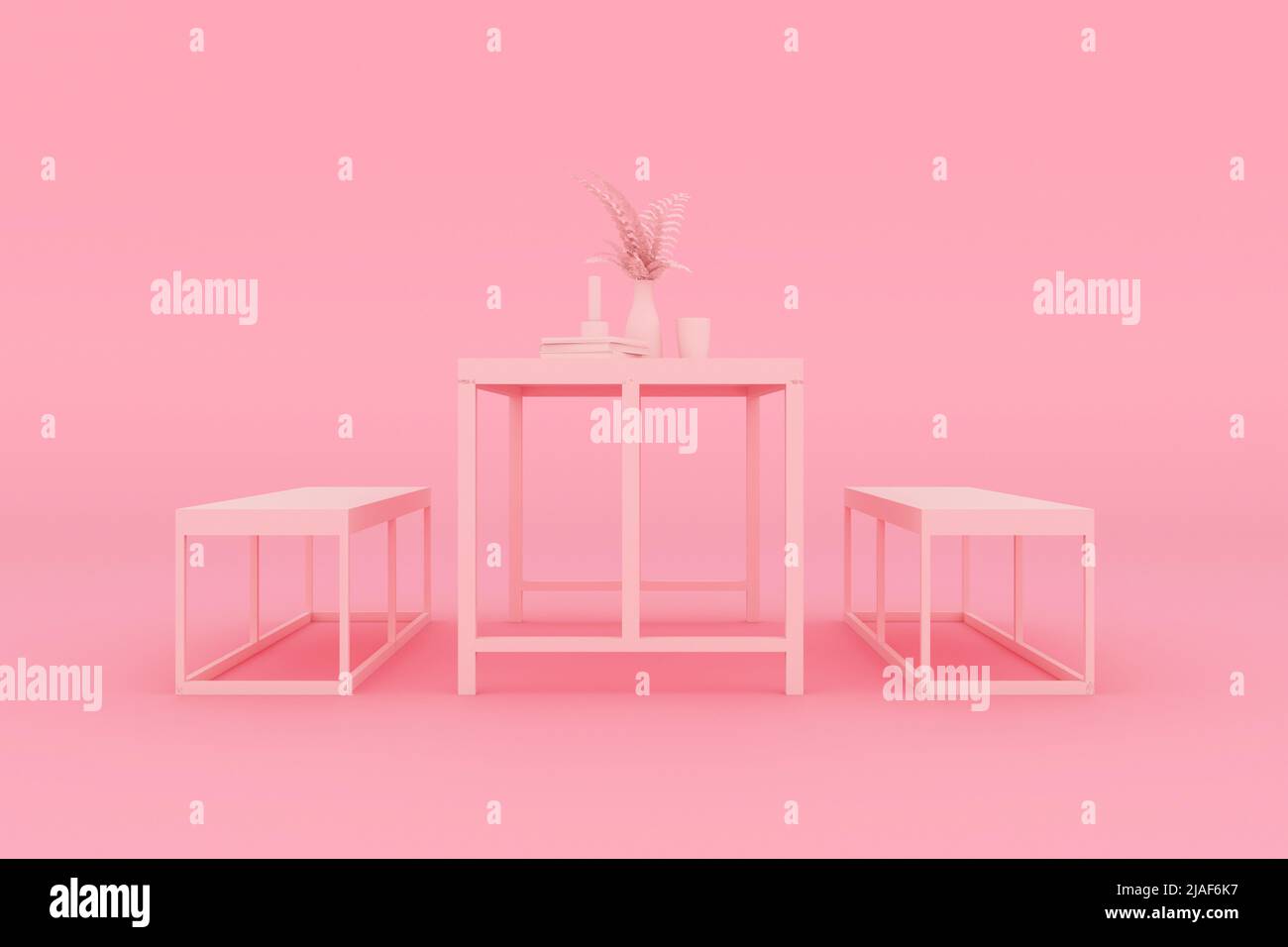 Dining chairs and dining table, pink background, 3D rendering Stock ...