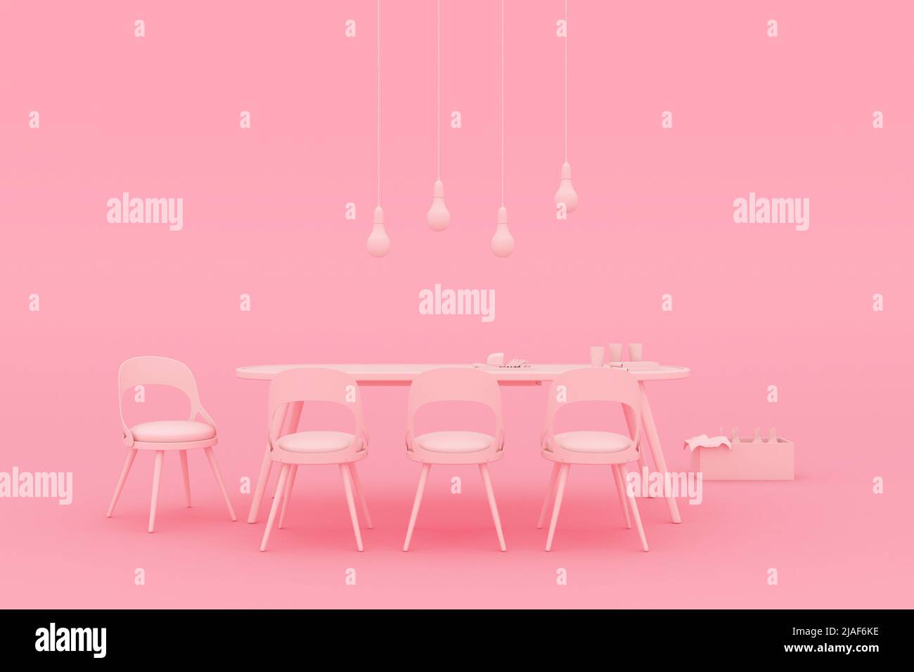 Dining chairs and dining table, pink background, 3D rendering Stock ...