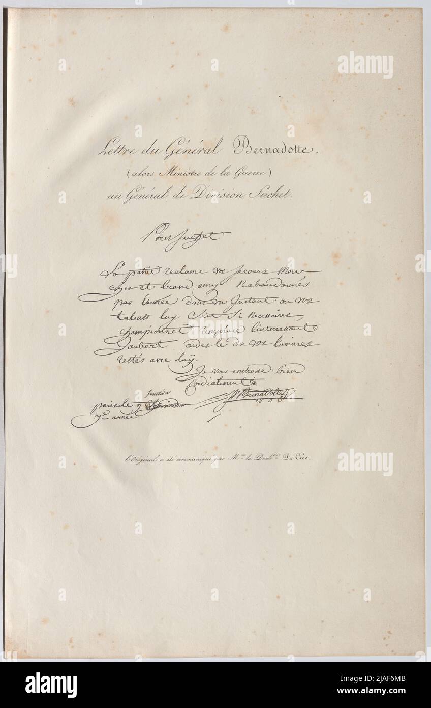 Letter from General Bernadotte, (then Minister of War) to the general ...