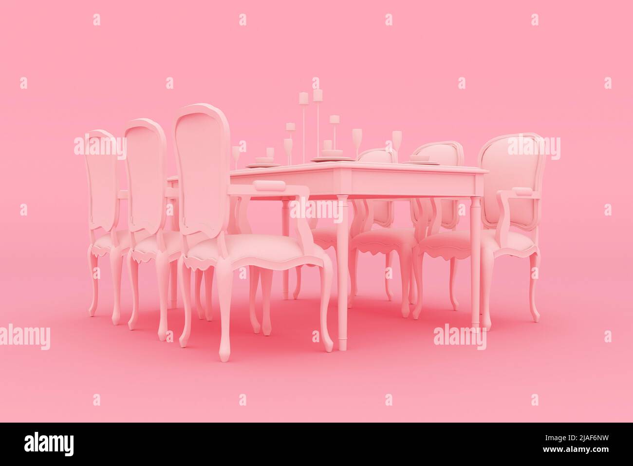 Dining chairs and dining table, pink background, 3D rendering Stock ...
