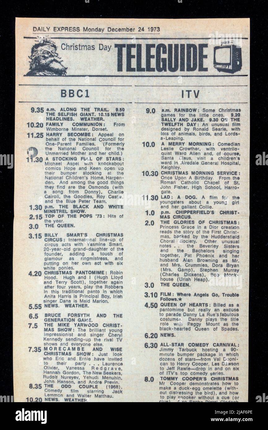 The Daily Express Teleguide (television guide) for Christmas 1973, a ...