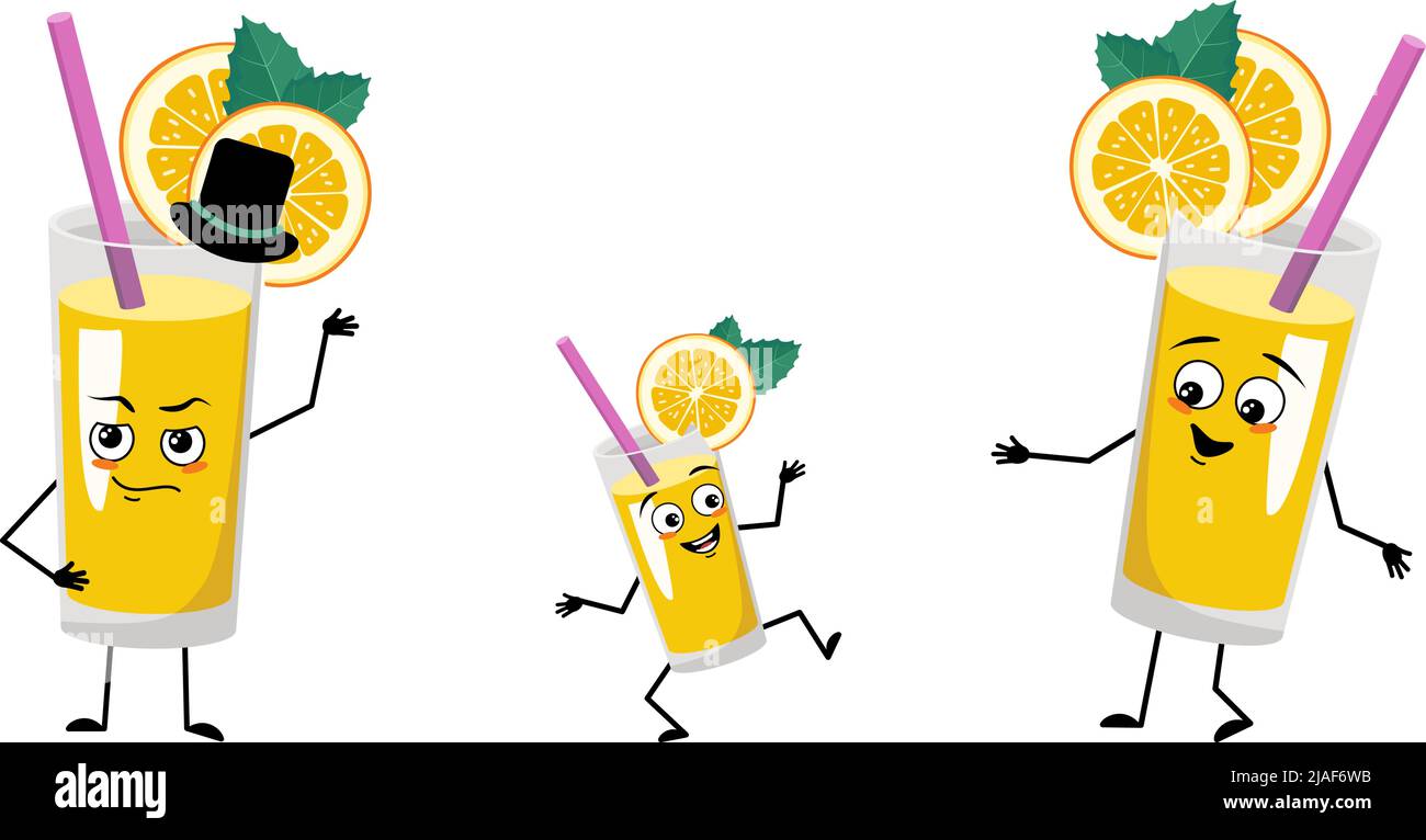 Family of orange smoothie character with happy emotions and poses ...