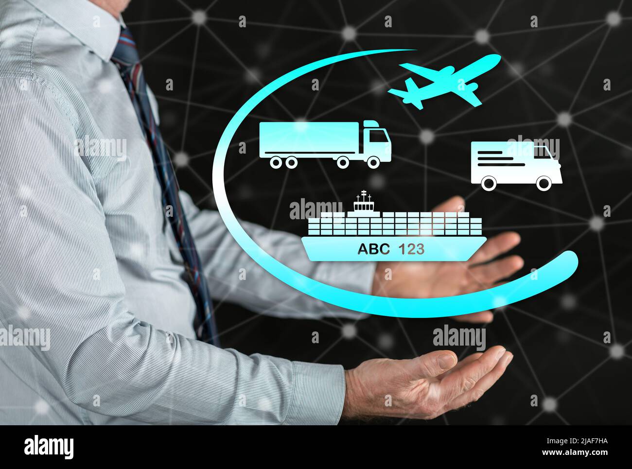 Transportation concept above the hands of a man Stock Photo - Alamy