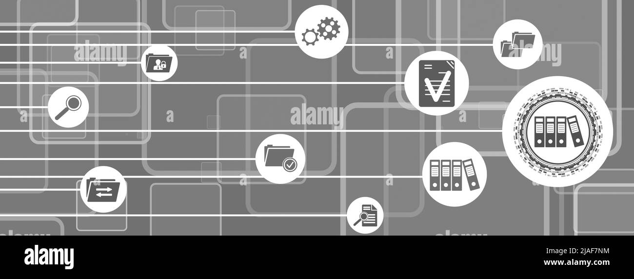 Concept of document management with connected icons Stock Photo - Alamy
