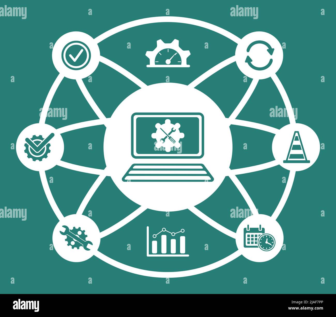 Concept of system maintenance with connected icons Stock Photo - Alamy