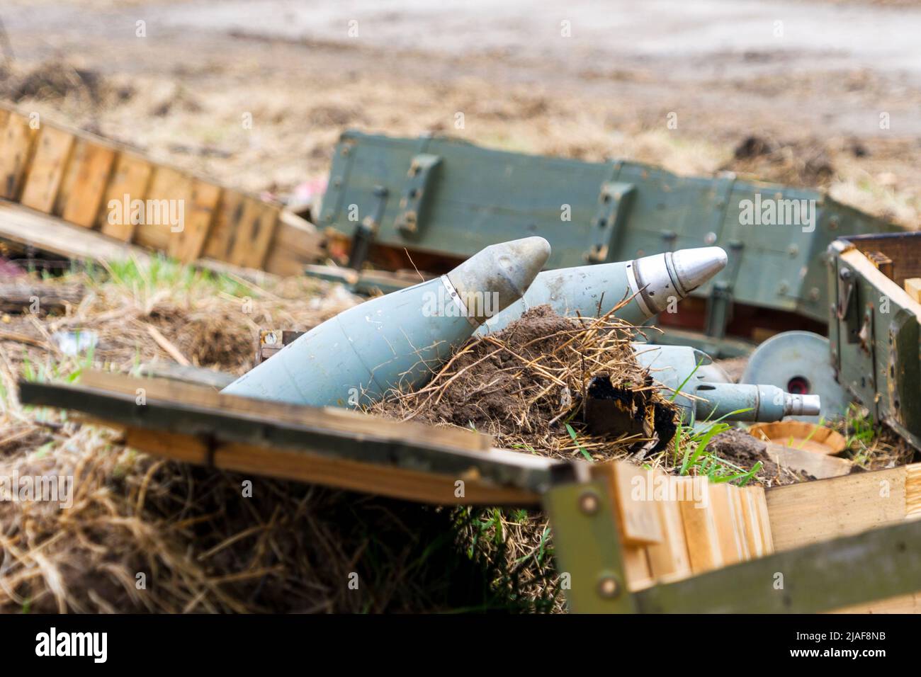 Demining by troops of the territory. Many mines, shells, artillery ...