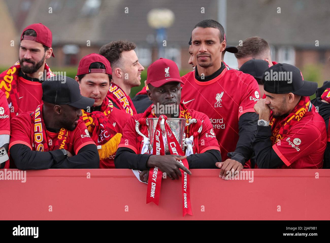 A dejected Sadio Mane #10 of Liverpool holding the Carabao Cup before ...