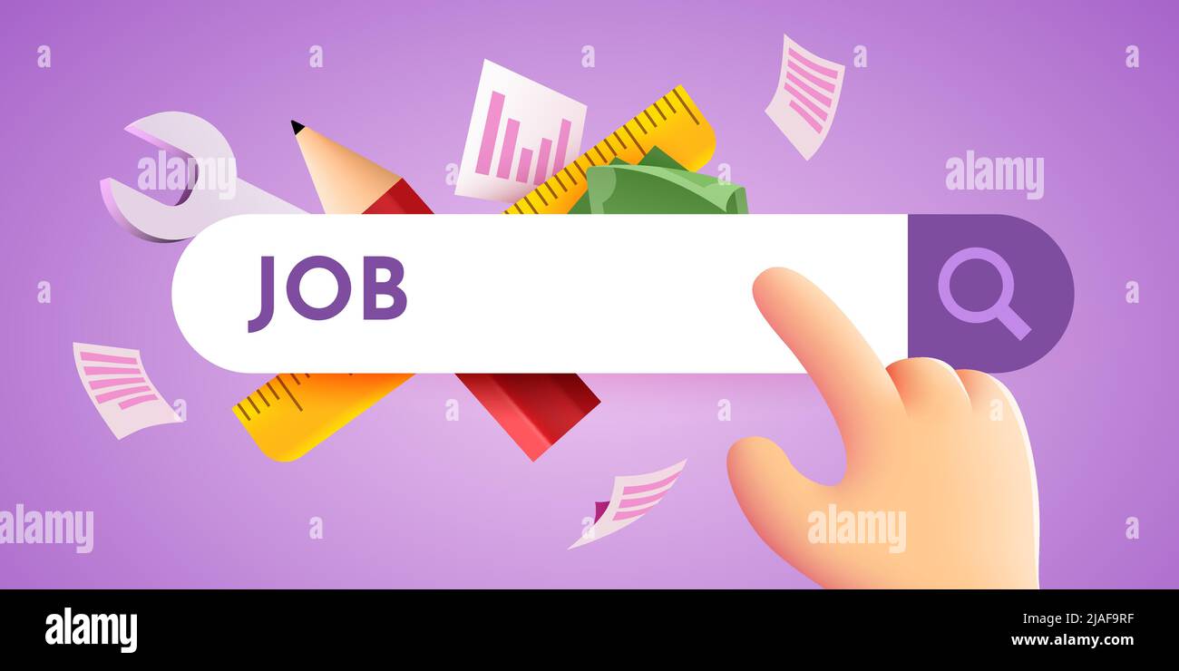 Cartoon hand looking for a job using Internet. Vector illustration ...