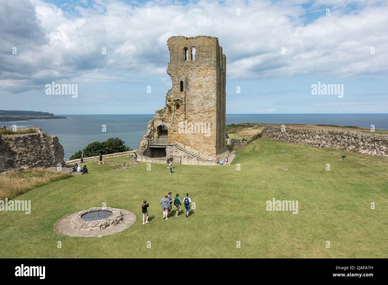 The remains of the 12th-century keep (Great Tower) and inner bailey ...