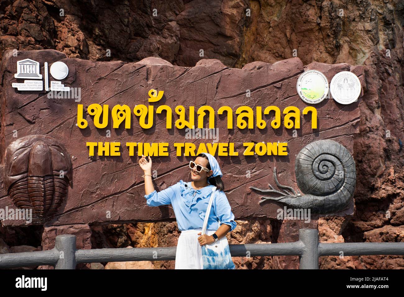 Travelers thai women people travel visit and walking on stone bridge of ...