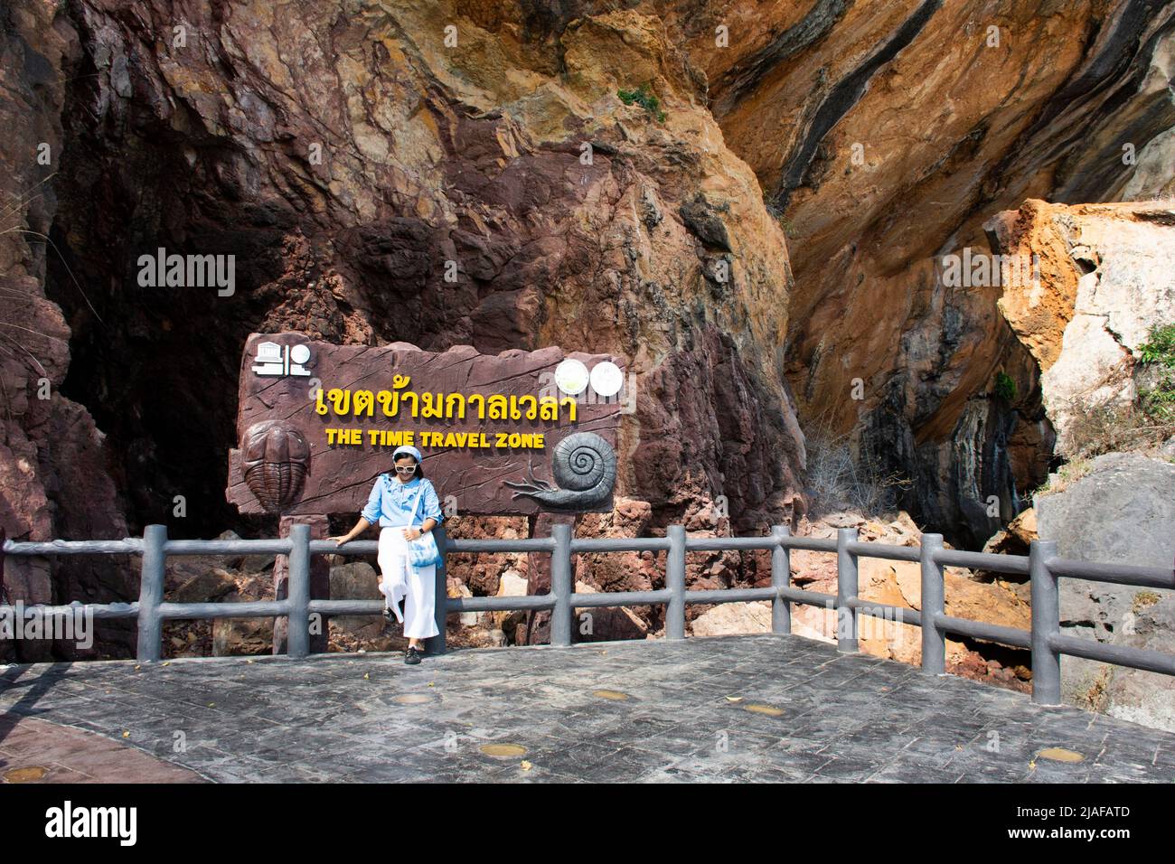 Travelers thai women people travel visit and walking on stone bridge of ...