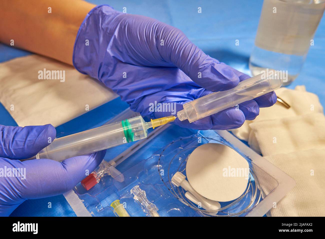 Preparing an anesthesia kit close-up. Epidural anesthesia Stock Photo ...