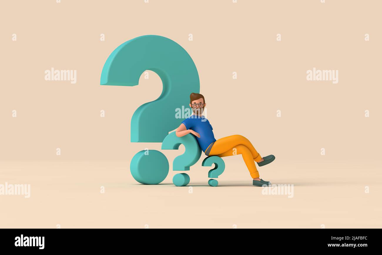 3D character with a question mark symbol. 3d rendering Stock Photo - Alamy