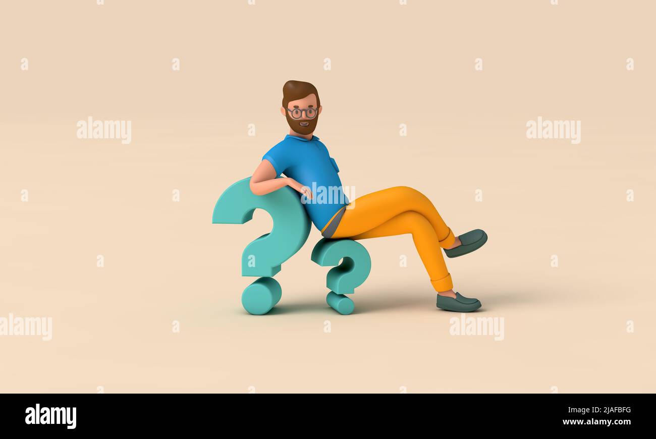 3D character with a question mark symbol. 3d rendering Stock Photo - Alamy